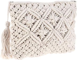 Beaupretty Sac Main Blanc Coton Tress&eacute; avec Pompon Pochette Creuse L&eacute;g&egrave;re et Spacieuse pour Plage &eacute;t&eacute; Sac Bandouli&egrave;re Femme Chic et Portable