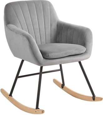 Beliani Chaise à Bascule Type Rocking Chair en Velours Gris pour Coin de Lecture ou Salon au Design Scandinave et Glamour Beliani
