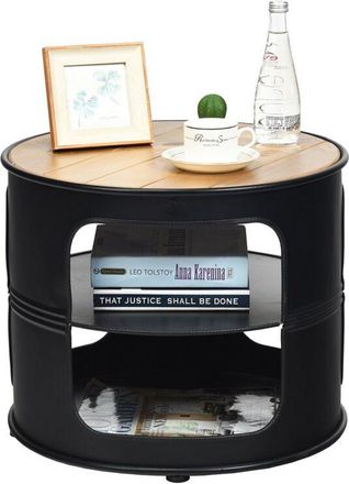 Costway Costway - Table basse ronde en m&eacute;tal et bois de sapin - 3 &eacute;tag&egrave;res de rangement - Dimensions 50x50x41,5 cm - Style industriel pour salon et balcon