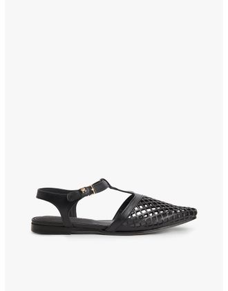 Tommy Hilfiger Ledersandalen in Schwarz mit Zierausschnitten, T-Steg und Schnalle
