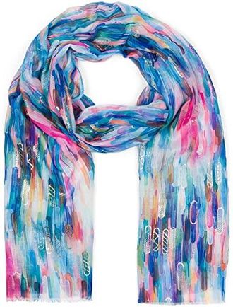 styleBREAKER Écharpe pour femmes avec motif dégradé de rayures colorées et accents métalliques, châle rayé multicolore 01016222, couleur:Bleu