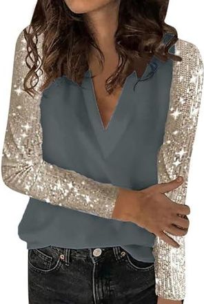 Generic Haut &agrave; paillettes pour femme - Haut scintillant &agrave; manches longues - Pull ample et confortable - D&eacute;contract&eacute; - Polyvalent - Haut de No&euml;l confortable - 