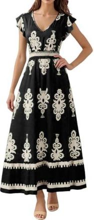 Generic Robe longue d&eacute;t&eacute; d&eacute;contract&eacute;e 2026 &agrave; manches courtes et col en V pour femme, robe tee-shirt fluide, taille empire, robe d&eacute;t&eacute;, robe boh&egrave;me, robe ample,