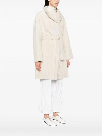 Yves Salomon Shearling Wrap Coat - Beige