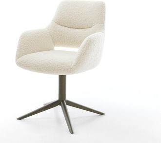 DELIFE Drehstuhl Yago-Flex mit Armlehnen Teddystoff Beige Fu&szlig;kreuz Effektfinish Titan 360&deg; drehbar Wippfunktion Taschenfederkern, Esszimmerst&uuml;hle