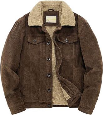 Generic Manteau en corduroy pour homme, veste trucker dautomne et dhiver, doublure en polaire et sherpa, manteaux dhiver chauds, veste cargo en corduroy, caf&eacute;