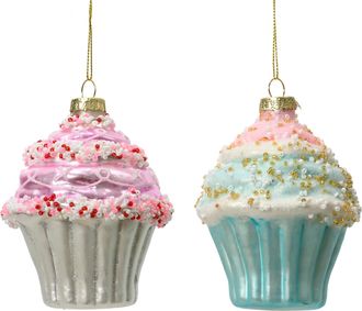 Kaemingk Christbaumschmuck Glas 10,4cm - Cupcake Figur zum Aufhängen - 1 Stück sortiert - mit Perlen - Weihnachtsbaum Anhänger für Weihnachten - Christbaumanhä