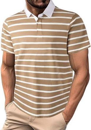 Generic Hauts d&eacute;t&eacute; ray&eacute;s pour hommes d&eacute;contract&eacute;s mode ray&eacute; l&acirc;che manches courtes revers manches courtes t-shirt, kaki, 3XL