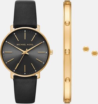 Michael Kors Pyper - Coffret cadeau avec montre en acier inoxydable &agrave; mouvement 3 aiguilles et bijoux - Noir/dor&eacute;