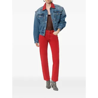 Isabel Marant Quilted Denim with Leather Collar Jacket - Blue