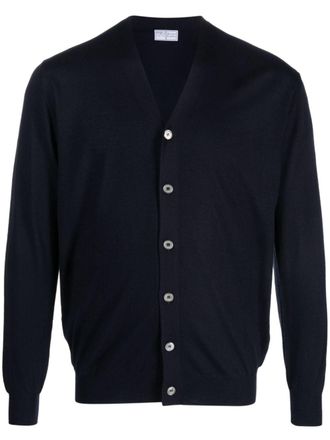 Fedeli cardigan en laine vierge à col v - Bleu