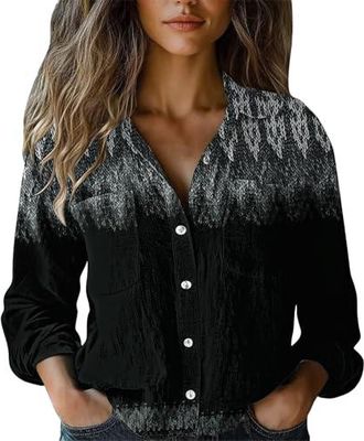 Generic Chemisier femme manches longues col en V boutonn&eacute; chemisier &agrave; manches longues imprim&eacute; tendance t-shirt &agrave; manches longues l&eacute;ger et a&eacute;r&eacute; chemise d&eacute;t&eacute; ch