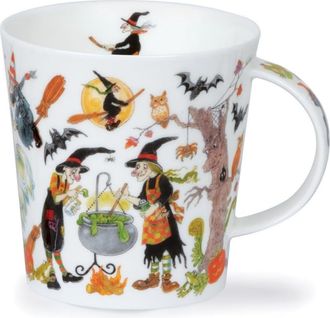Dunoon Caingorm Halloween-Tasse aus feinem Knochenporzellan, Zauberhafte Hexen (0,48 l, Besenstäbchen)