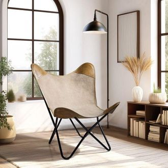 Macabane MARCEL - Chaise butterfly en toile et cuir