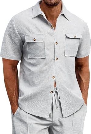 Generic Chemise Homme Cotton Manches Courtes Chemises D&Eacute;t&eacute; Chemisette Leger D&eacute;contract&eacute; V&ecirc;tements Respirant Button Down Shirt Col Mao Court Fin Cut Habit