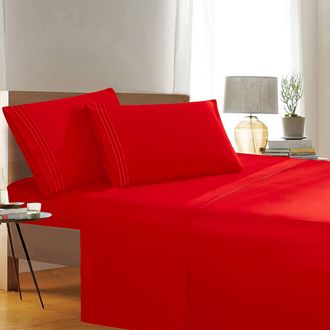 Elegant Comfort Luxuriöses, Knitter-, lichtechtes und schmutzabweisendes 1500 Bettlaken-Set, 4-teilig, hohe Taschen, Queen-Size-Größe, Rot