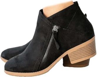 Generic Bottines de cowboy vintage d&eacute;contract&eacute;es et confortables &agrave; enfiler pour lautomne et lhiver - Bottines courtes avec fermeture &eacute;clair lat&eacute;rale tendance 