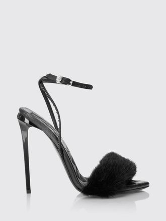 Philipp Plein Sandales &agrave; talon aiguille en cuir et fausse fourrure avec strass