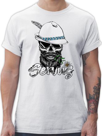 Shirtracer T-Shirt Herren - Kompatibel mit Oktoberfest - Servus Totenkopf Skull Bayrisch - 3XL - Wei&szlig; - bayrische Trachtenmode t Shirt Octoberfest Tshirt Oktober