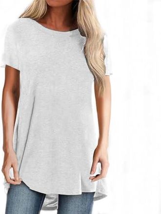 Generic Tunique d&eacute;t&eacute; pour femme - T-shirt long d&eacute;contract&eacute; et d&eacute;contract&eacute; - Col rond - Coupe ample - Tendance - Manches raglan - Pour sortir - T-shirt &agrave; manch