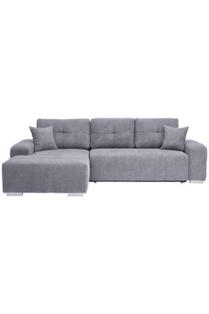 CARRYHOME Ecksofa, Blau, Grau, Textil, Uni, 4-Sitzer, F&uuml;llung: Schaumstoff, Ottomane links, L-Form, 280x194 cm, Stoffauswahl, Liegefunktion, seitenverkehrt erh&auml;