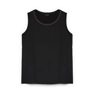Fiorella Rubino Zweifarbige Viskose-Top mit Verzierungen - - Tops - Damen - Schwarzk - S