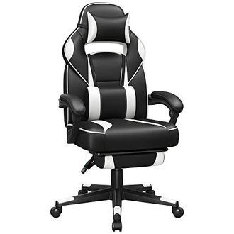 Songmics Fauteuil de Bureau, Chaise Gaming, Réglable, Repose-Pieds Télescopique, Mécanisme à Bascule, Appui-tête, Support Lombaire, Charge 150 kg, Noir dencre 
