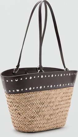 Mango Sac shopper raphia clout&eacute; chocolat - Femme - Taille unique - MANGO