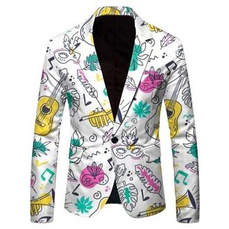 Generic Veste pour homme - Imprim&eacute; multicolore - Costume de carnaval - Blazer - Coupe ajust&eacute;e - Motif amusant - Veste de costume d&eacute;contract&eacute;e - Veste &agrave; un bou