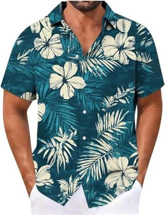 Generic Chemise hawa&iuml;enne d&eacute;contract&eacute;e et confortable pour homme - Col rabattu - L&eacute;g&egrave;re et respirante - Classique - Chemise de plage &agrave; manches courtes - Chemi