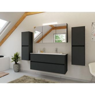 Magnolia Home Doppel-Badm&ouml;bel Set Taifun 4tlg. 120 cm Spiegelschrank und 2x Seitenschrank Grafit