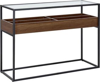 Beliani Console Moderne avec Etagère Plateau à 4 Rangements Bois Sombre et Verre Waco