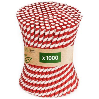 Love Nature Strohhalme Papier - Papierstrohhalme 1000 St&uuml;ck - Trinkhalme Papier Recycling - Rot Wei&szlig; - Paper Straws - Strohhalm Einweg