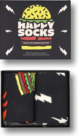 Happy Socks 2-Pack Burger Socken für Damen und Herren, lustige bunte schwarz crew Socken als Geschenk Größe 36-40