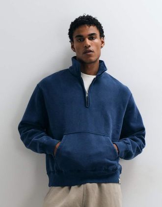 Abercrombie & Fitch schweres Sweatshirt mit 1/4-Rei&szlig;verschluss in verwaschenem Blau