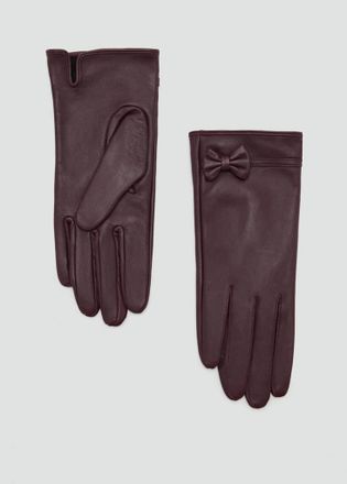 Mango Lederhandschuhe mit Schleife bordeaux - Damen - S - MANGO