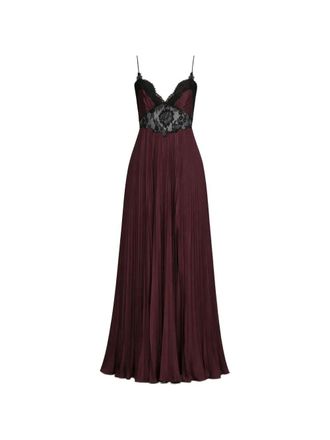 Self Portrait Brown Satin Lace Insert Maxi Dress