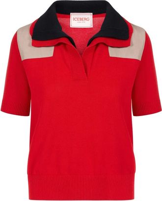 Iceberg Femme, Pulls, Rouge, Taille: 38 FR Pull Polo Manches Courtes En Maille Unie D&eacute;contract&eacute;