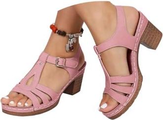 Minetom Sandales Femme Ete Chaussures &Agrave; Talons De Plage Platform Boho Beach Mariages Soir&eacute;e Sandals avec Talon Bloc A Rose 40 EU