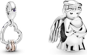 Pandora ROSE Charm-Anhänger Herz Highlights Kristall lila Zirkonia 787247NLCMX & Charm Engel der Liebe 798413C00