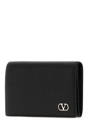 Valentino Garavani Mens Holder Card Case Black Leather Wallet