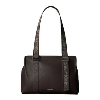 Calvin Klein Cabas avec bandouli&egrave;re r&eacute;glable en toile - Femme - Sacs - Brun - Taille: ONE Size
