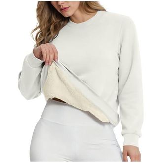 Generic Pull Femme Hiver Chic et &eacute;l&eacute;gant Couleur Unie D&eacute;contract&eacute; Sweatshirts col Rond Ample Pullover Mode Manche Longue Pull Femme Chaud Doubl&eacute; Tops Blanc