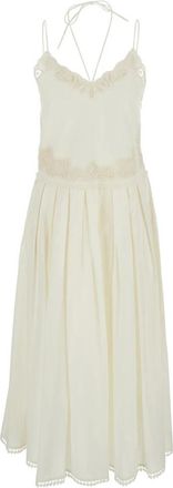 Twinset Femme, Robes, Blanc, Taille: 36 FR Robe Avec Col En V Et Broderie De Dentelle Int&eacute;grale