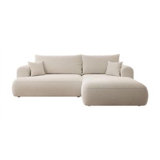 Selsey Selsey - Eckschlafsofa Ovo in L-Form, beige, mit Boucl&eacute;-Beh&auml;lter rechts