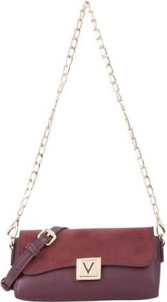 Valentino Bolso de Hombro en Piel Sintética, Marrón Burdeos, con Cadena Dorada, Cierre con Logo V, Doble Compartimento con Cremallera