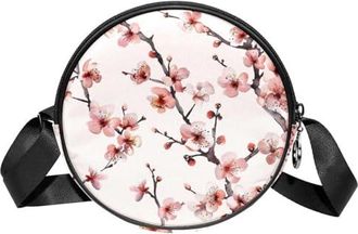 Generic Sac &agrave; bandouli&egrave;re rond pour femme, motif fleurs de p&ecirc;che, petit sac &agrave; dos &agrave; bandouli&egrave;re avec fermeture &eacute;clair, bretelles r&eacute;glables, sac &agrave; main rond d&eacute;