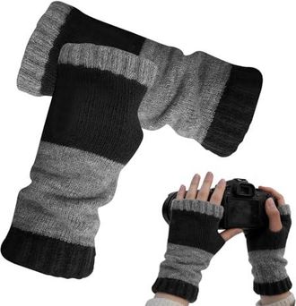 Generico Gants dhiver sans doigts en tricot pour r&eacute;chauffer les mains lors de la marche, Noir, Consulte la descripci&oacute;n