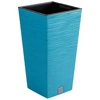 Prosperplast Skandinavisches blaues Pflanzgef&auml;&szlig; mit Beh&auml;lter, Kollektion FURU, 39,5 x 39,5 x 75,5 cm, Inhalt 37 L
