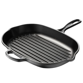 LE CREUSET Signature Ovale Grillpfanne aus Gusseisen, mit Hilfsgriff und zwei Ausgie&szlig;ern, f&uuml;r alle Herdarten und Back&ouml;fen, 32 cm, Schwarz matt, 20194320000422